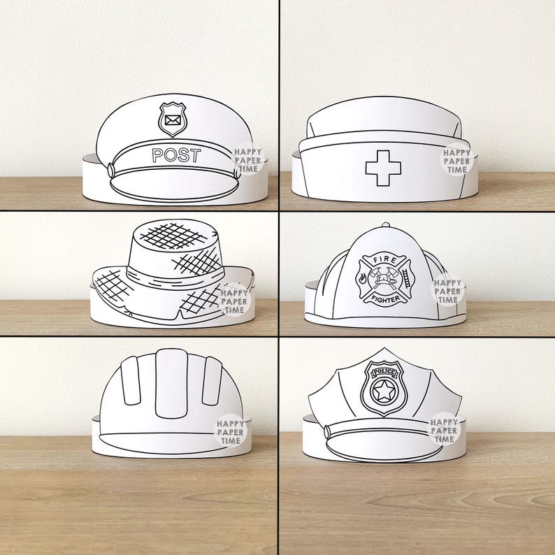 Community Helpers Paper Crown Headband Police Builder Farmer Nurse ...