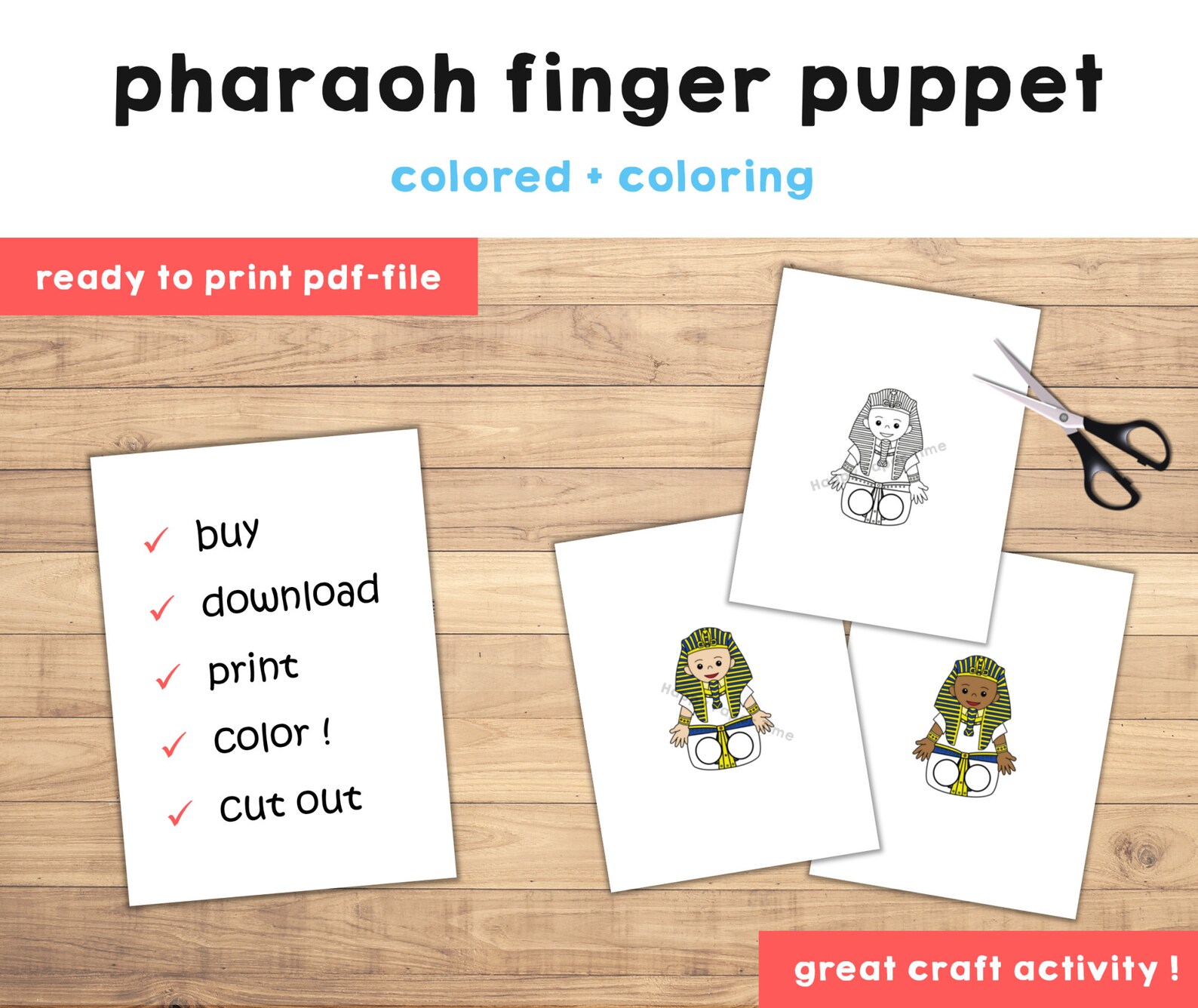 Pharaoh Paper Craft Printable Ancient Egypt Finger Puppet Kids Craft ...