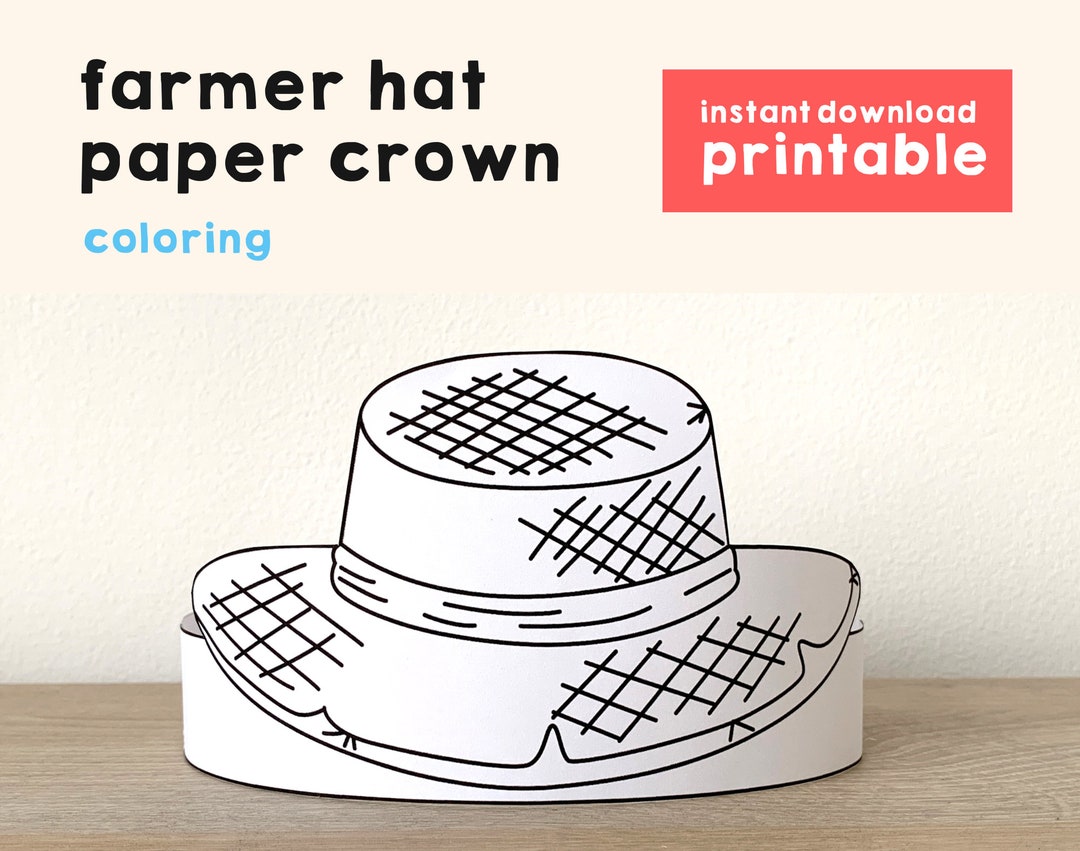 Farmer Straw Hat Gardener Paper Crown Party Coloring Printable - Etsy