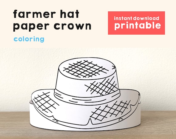 Farmer Straw Hat Gardener Paper Crown Party Coloring Printable | Etsy