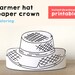Farmer Straw Hat Gardener Paper Crown Party Coloring Printable - Etsy