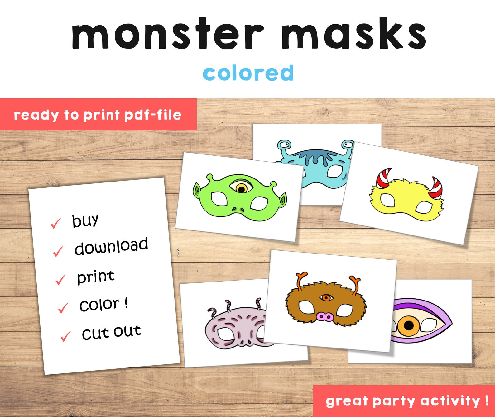 Monster Masks Monster Costume Kids Monster Party Printable | Etsy