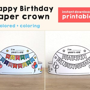 Happy Birthday Paper Crown Party Activity Printable Kids - Etsy