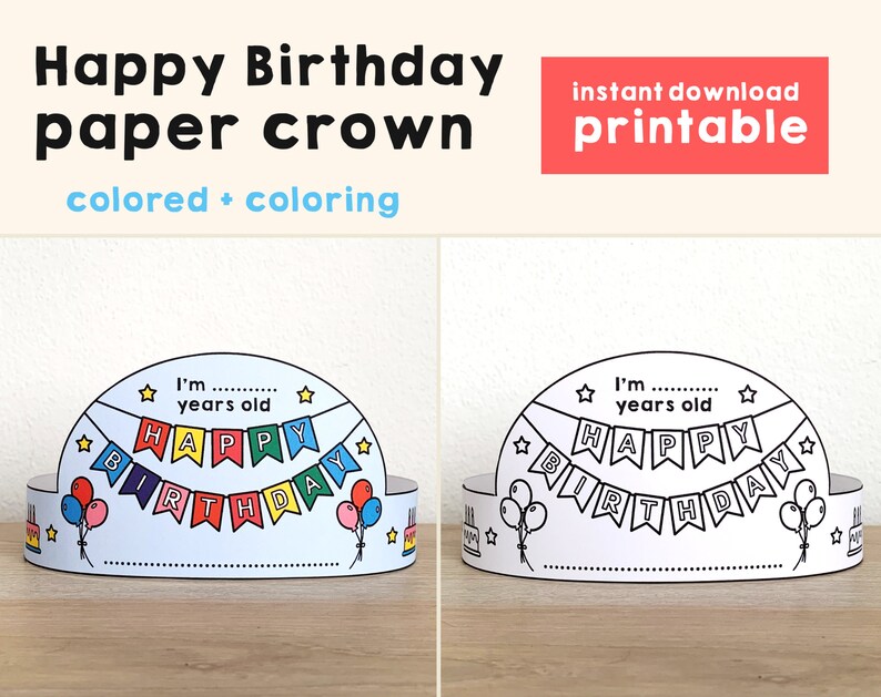Happy Birthday Paper Crown Party Activity Printable Kids - Etsy