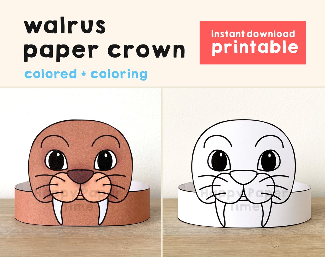 Walrus Paper Crown Party Coloring Printable Kids Craft Polar - Etsy