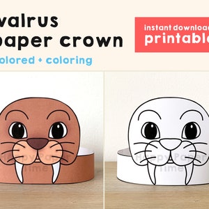 Walrus Paper Crown Party Coloring Printable Kids Craft Polar Ocean ...