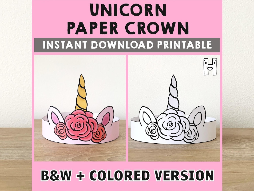 Unicorn Paper Crown Party Coloring Printable Kids Craft Unicorn ...