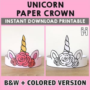 Unicorn Paper Crown Party Coloring Printable Kids Craft Unicorn ...
