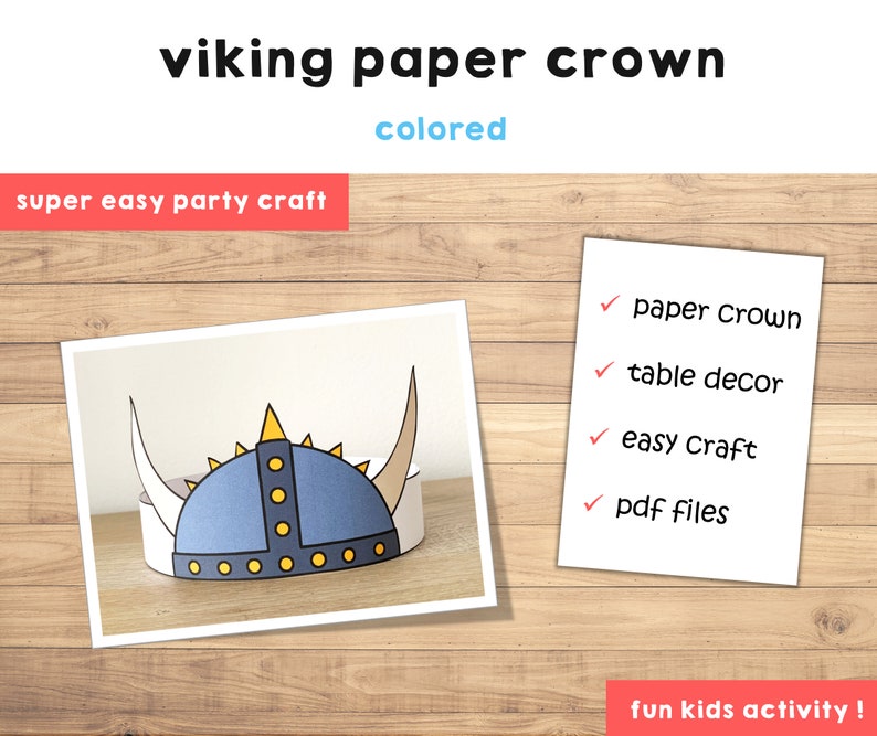 Viking Paper Crown Activity Printable Kids Craft Helmet | Etsy