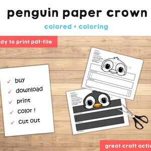 Penguin Paper Crown Party Coloring Paper Hat Printable Kids Craft Cute ...