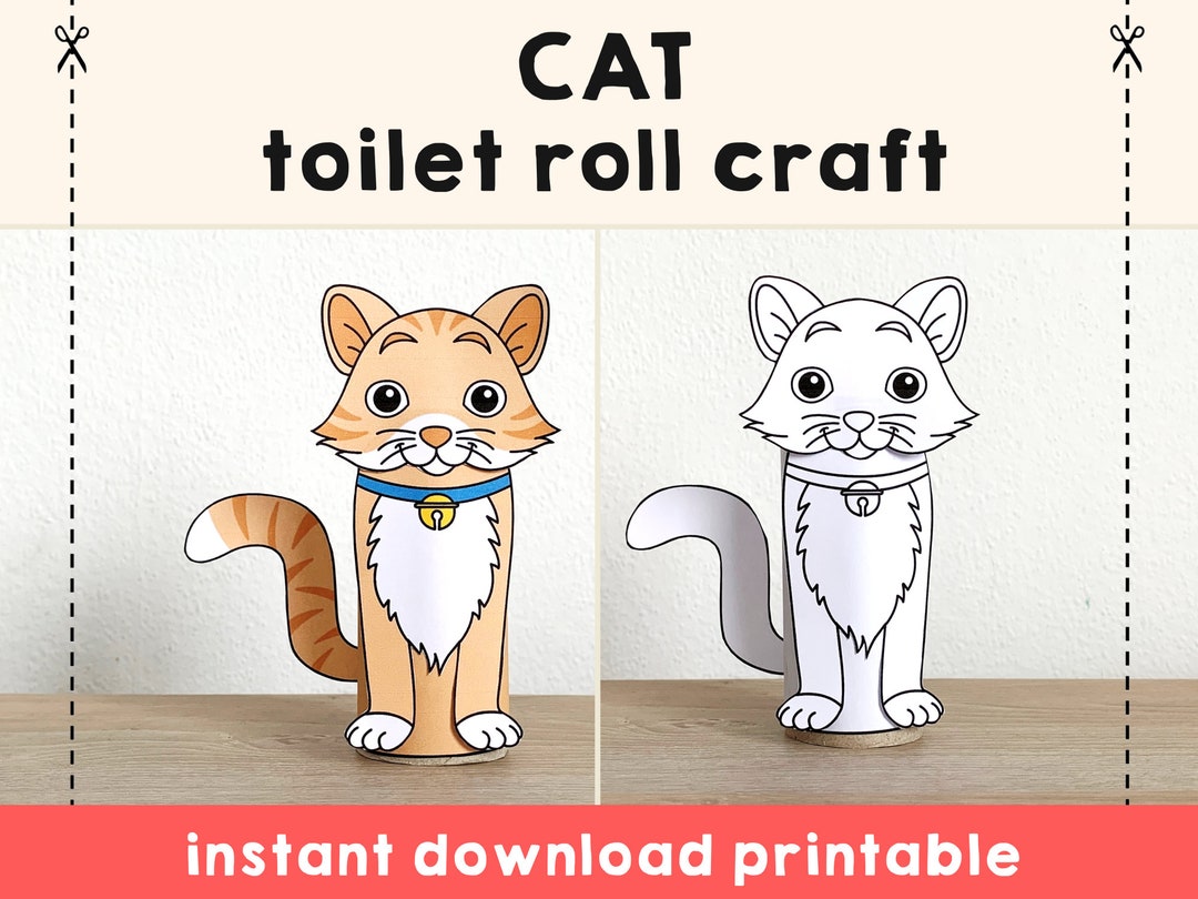 Cat Toilet Paper Roll Craft Kitten Pets Animal Party Coloring Printable ...