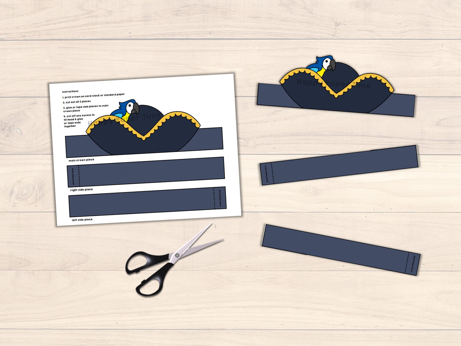 Pirate Hat Paper Crown Template Pirate Captain Party Headband Coloring ...