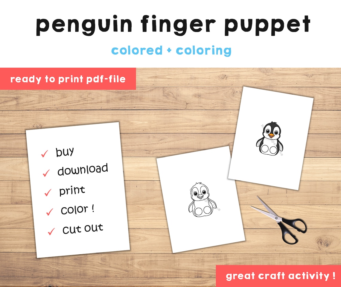 Penguin Paper Craft Printable Finger Puppet Template Kids | Etsy