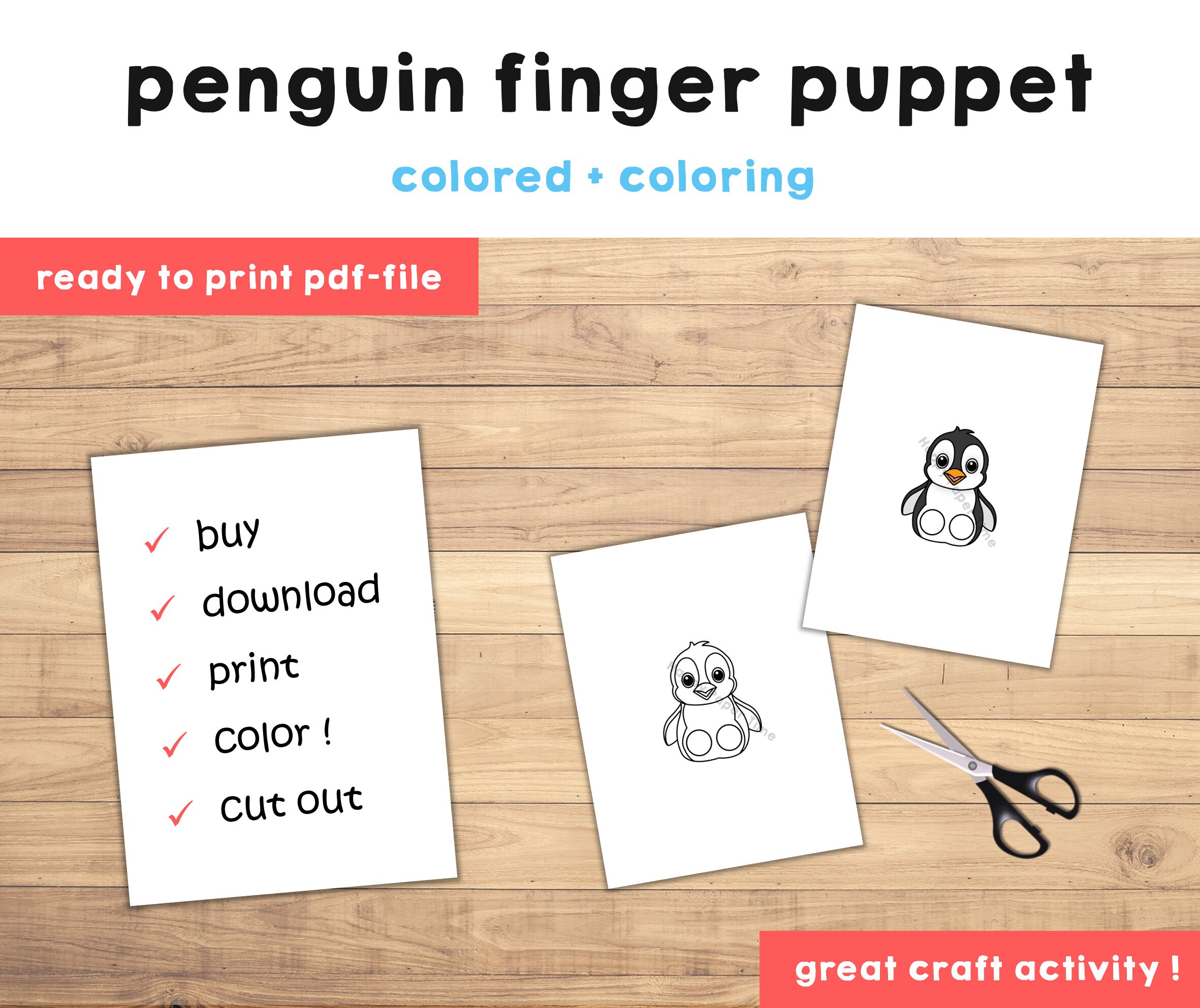 Penguin Paper Craft Printable Finger Puppet Template Kids | Etsy