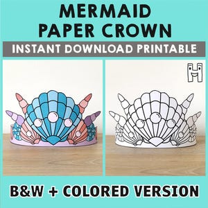 Mermaid Paper Crown Coloring Printable Kids Craft Mermaid Birthday ...