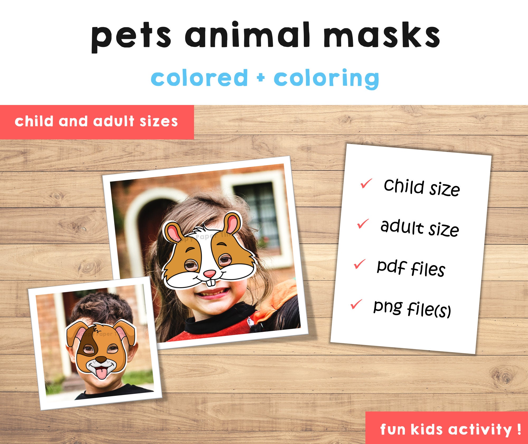 Pets Animal Masks Template Cat Dog Hamster Goldfish Bunny Parrot ...