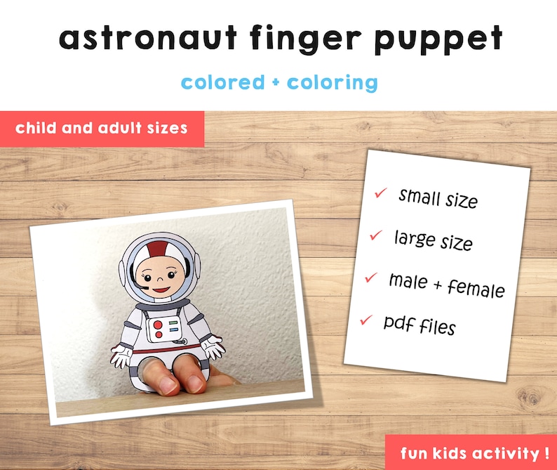 Astronaut Space Paper Craft Printable Community Helper Finger Puppet ...