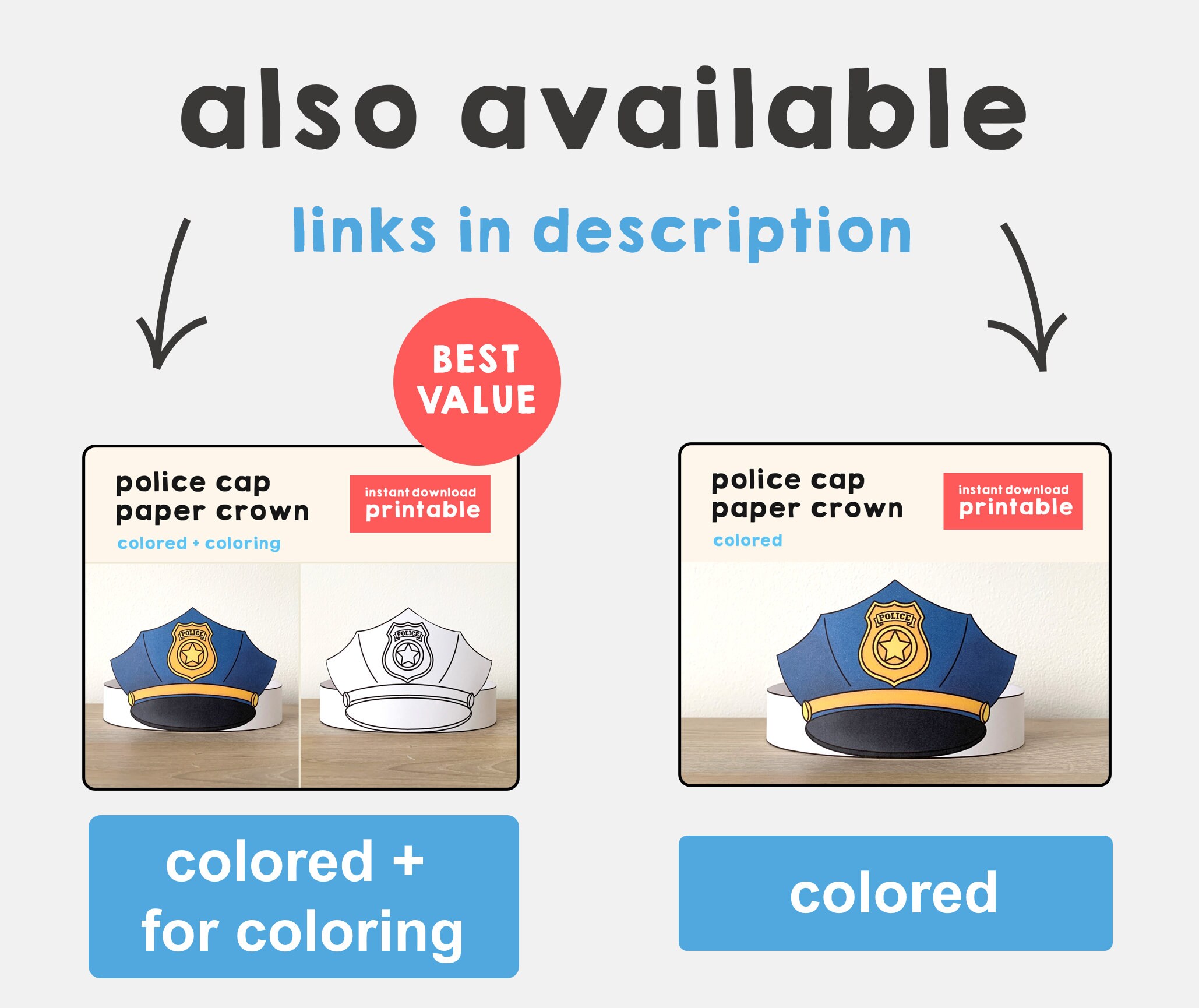 Police Cap Hat Paper Crown Party Coloring Printable Kids Craft - Etsy