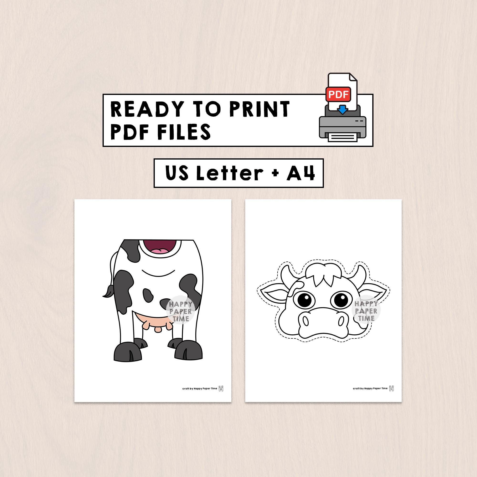 Cow Paper Bag Puppet Printable Farm Animal Craft Activity Cut Paste ...