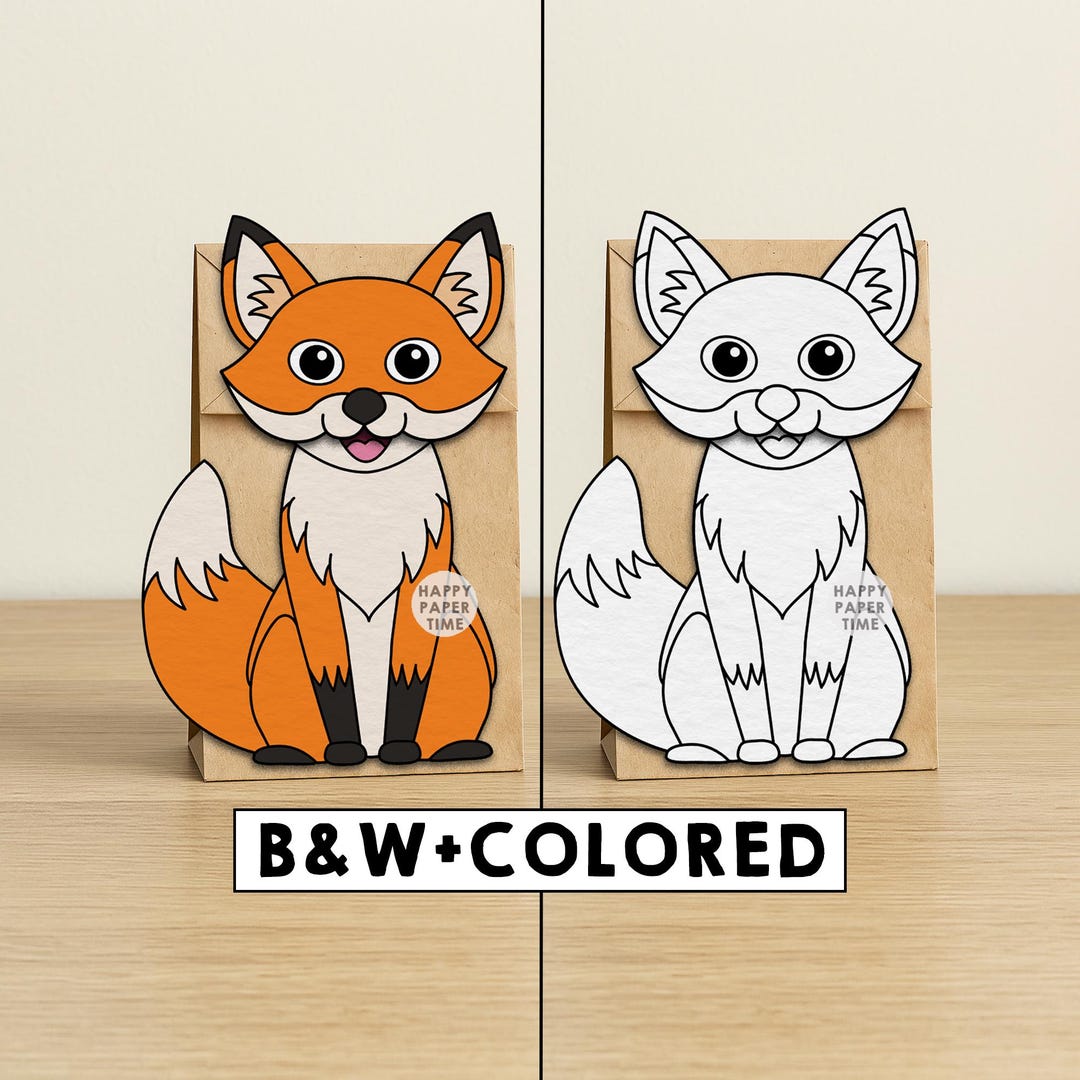 Fox Paper Bag Puppet Printable Forest Animal Craft Activity Cut Paste ...