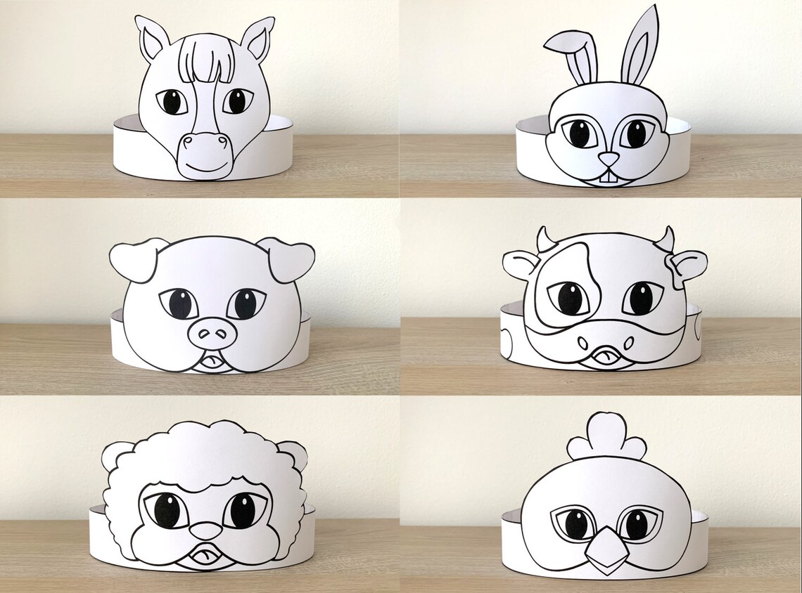 Farm Animals Paper Crowns Pig Pony Cow Rabbit Sheep Chicken - Etsy