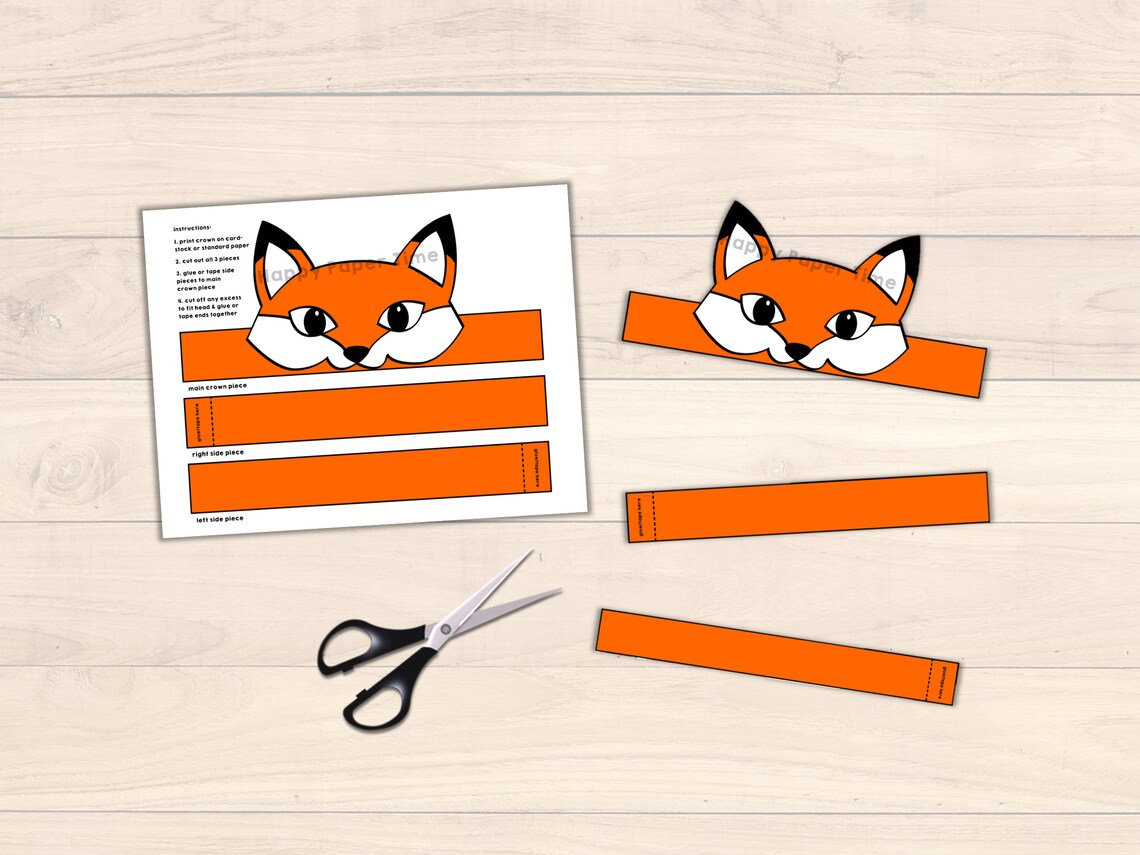 Fox Paper Crown Activity Coloring Printable Kids Craft Woodland Forest ...