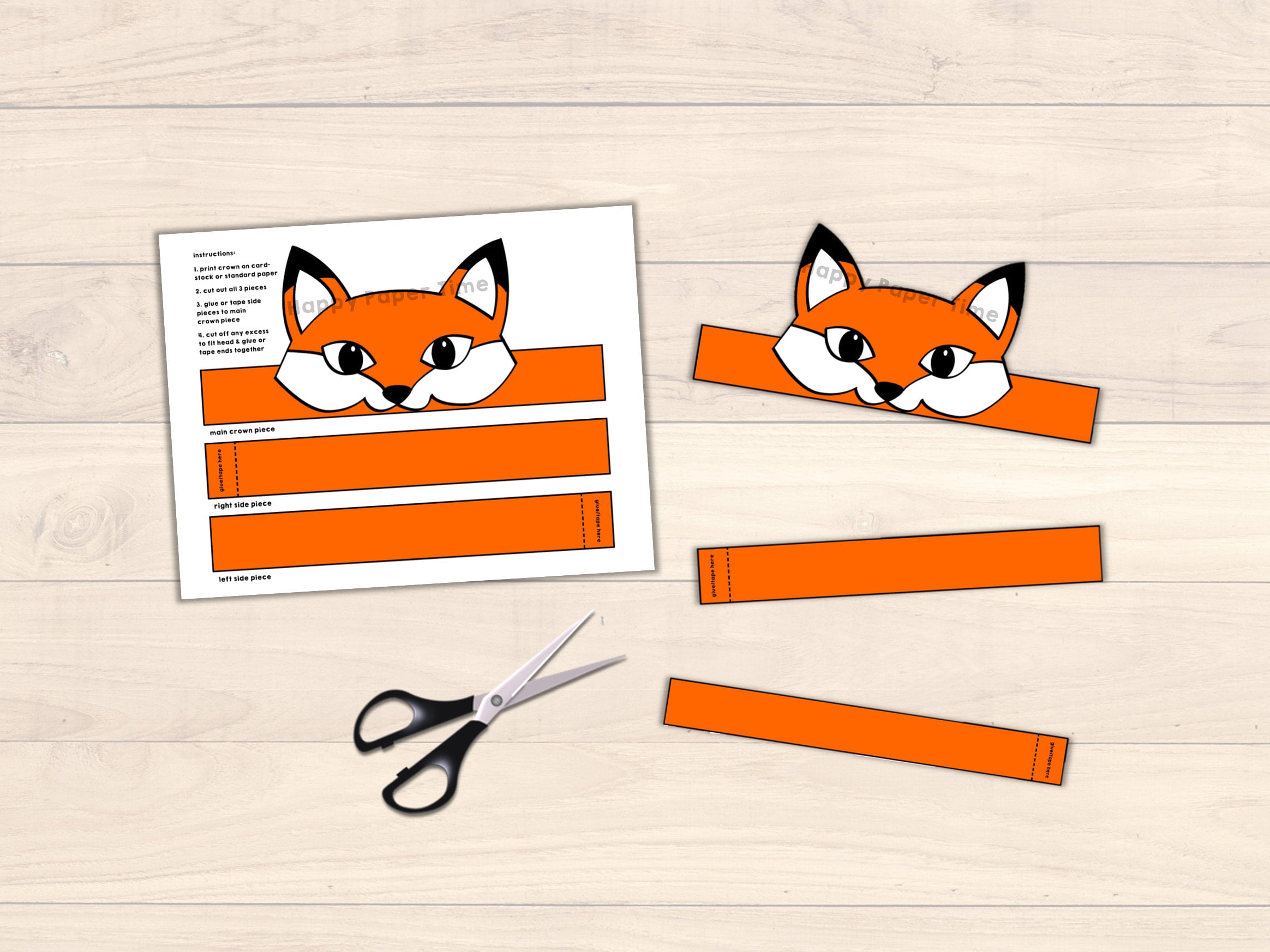 Fox Paper Crown Activity Coloring Printable Kids Craft Woodland Forest ...