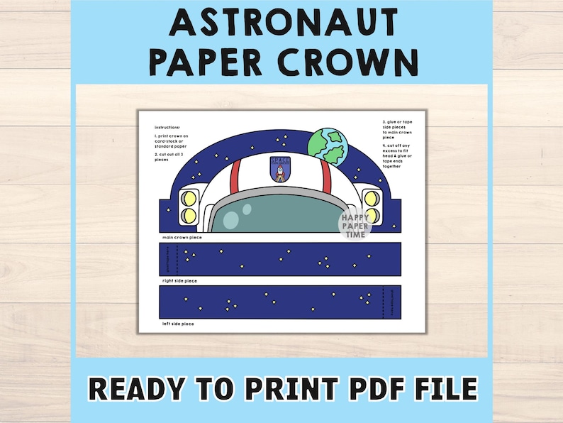 Astronaut Helmet Paper Crown Space Astronomy Party Printable Headband ...