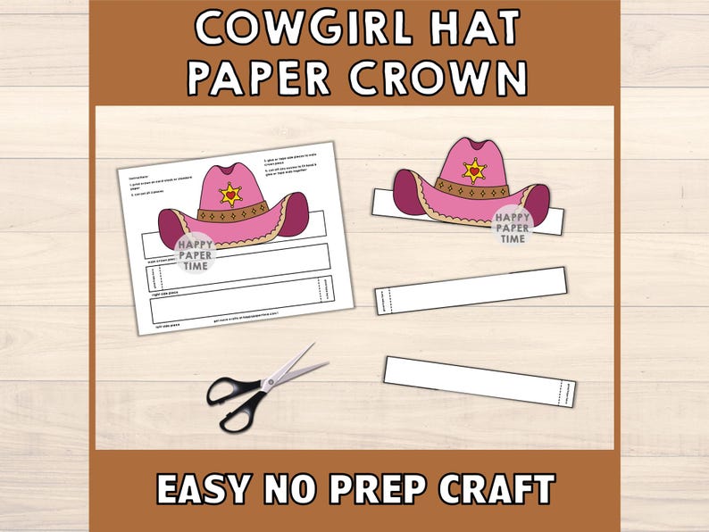 Cowgirl Hat Paper Crown Party Printable Kids Craft Wild West Costume ...