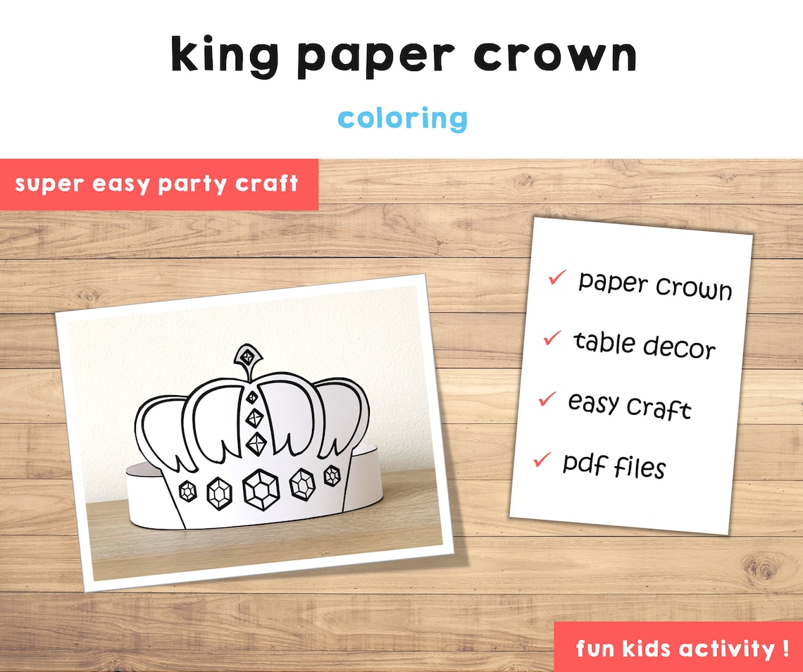Prince Paper Crown Coloring Printable Kids Craft Prince | Etsy