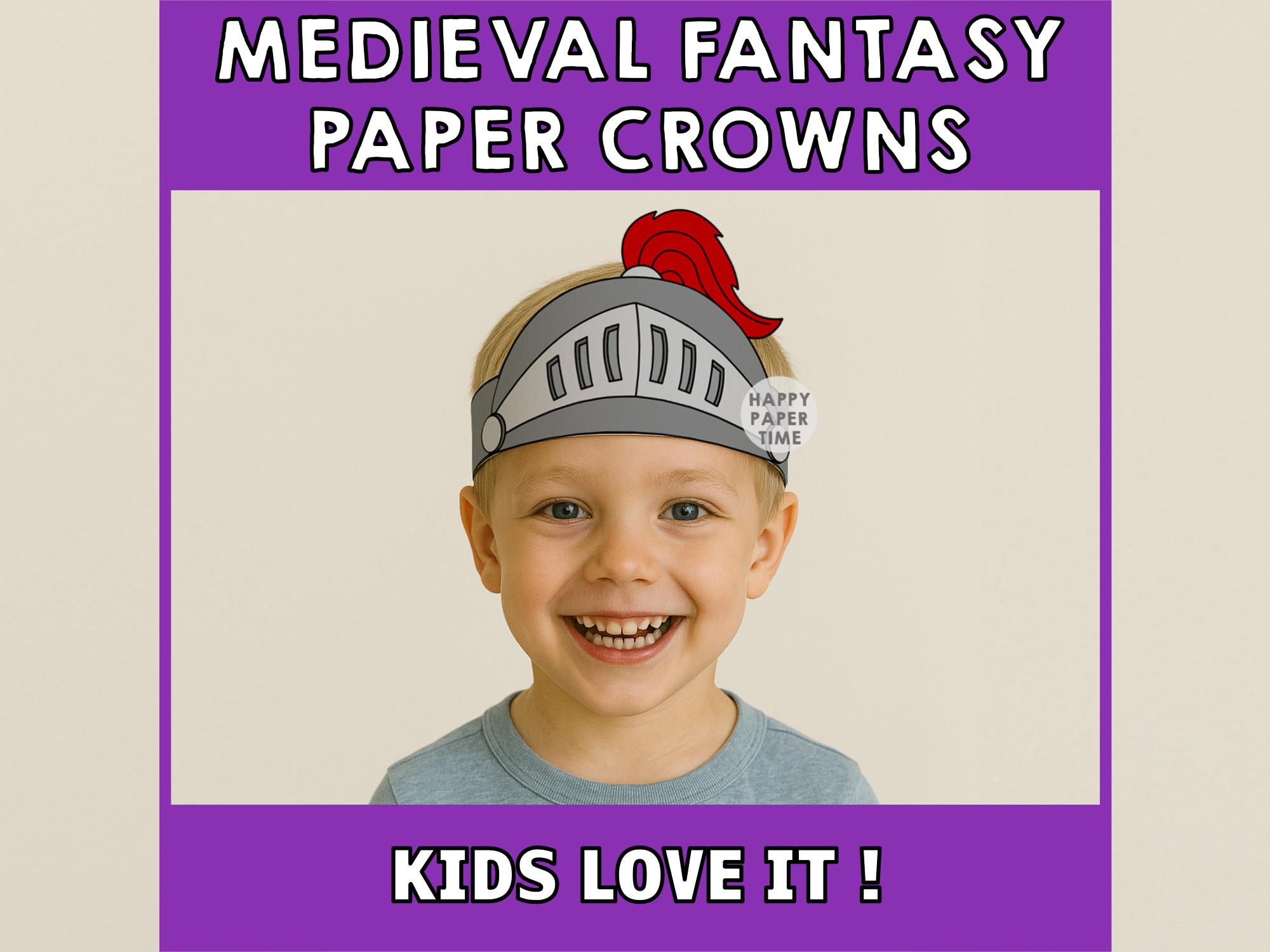 Medieval Fantasy Paper Crown Headband Knight Dragon Princess Party ...