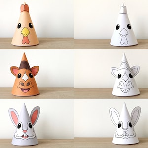 Farm Animal Party Hats Paper Printable Table Pig Horse Cow Rabbit Sheep ...