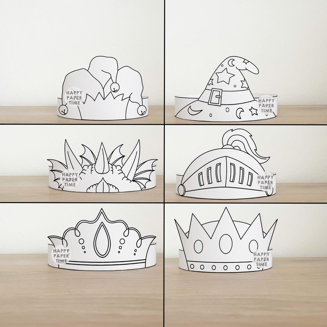 Medieval Fantasy Paper Crown Coloring Headband Knight Dragon Princess ...