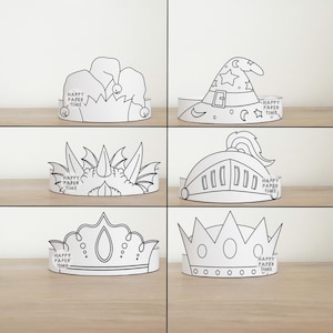 Medieval Fantasy Paper Crown Coloring Headband Knight Dragon Princess ...