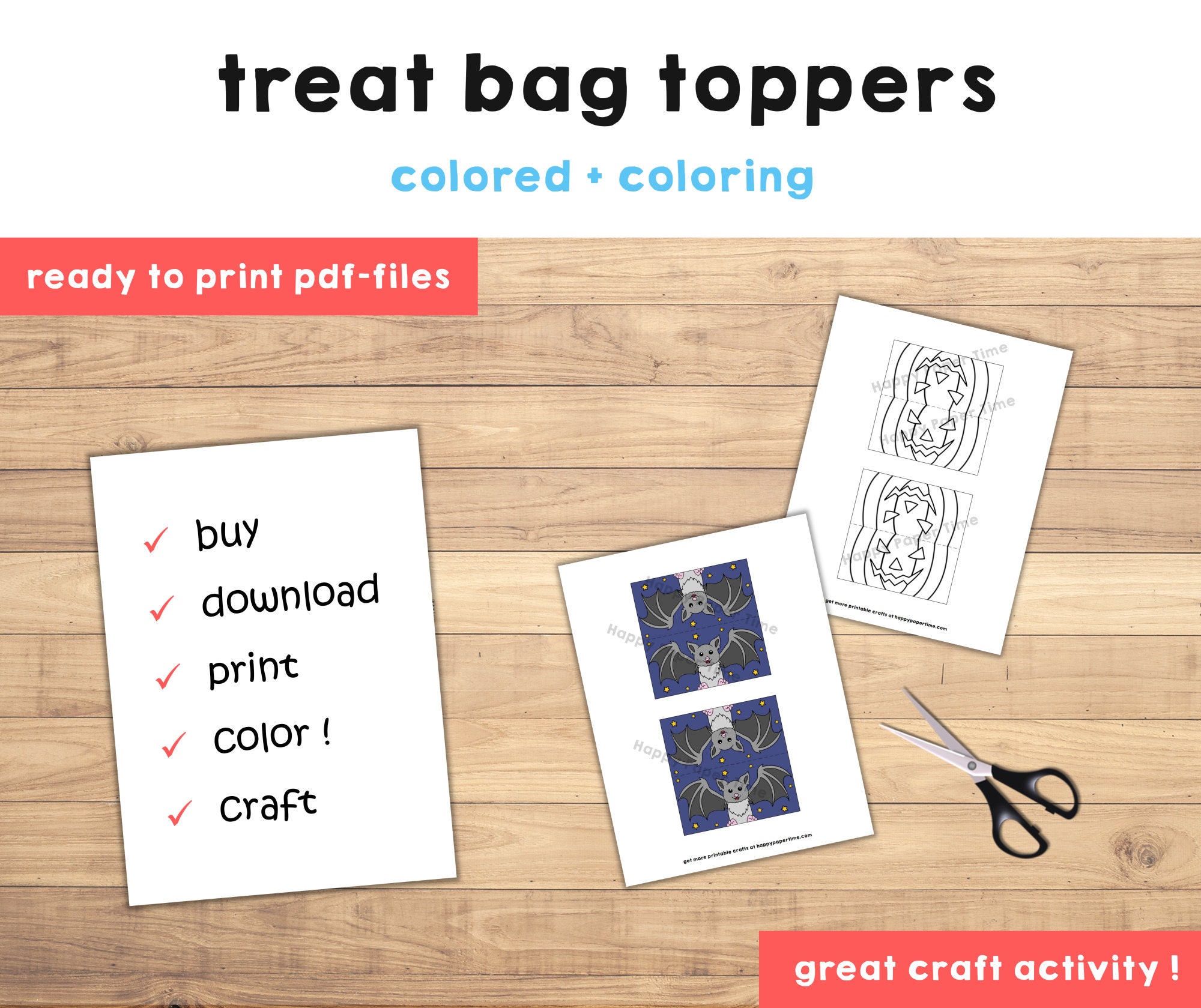 Halloween Treat Bag Topper Paper Craft Pumpkin Bat Witch Spooky Party ...