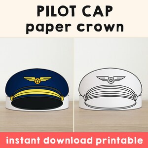 Pilot Cap Paper Crown Airline Party Coloring Printable Kids Craft ...