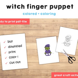 Witch Paper Craft Printable Halloween Spooky Day Finger Puppet Kids ...