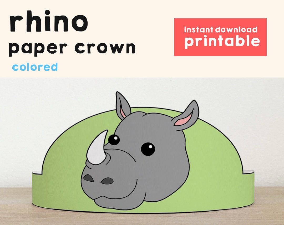 Rhino Paper Crown Party Coloring Printable Kids Craft Safari - Etsy