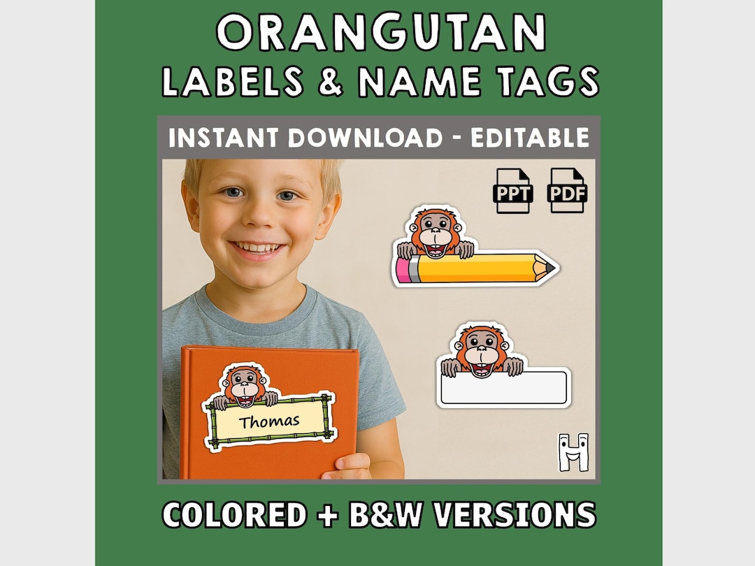 Orangutan Name Tags Classroom Labels Monkey Asian Animal Zoo Editable ...