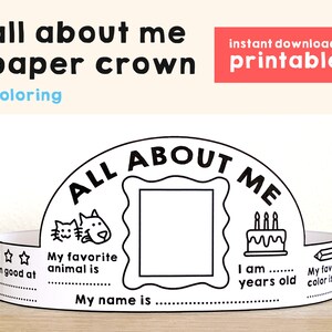 All About Me Paper Crown Back to School Hat Headband Coloring - Etsy
