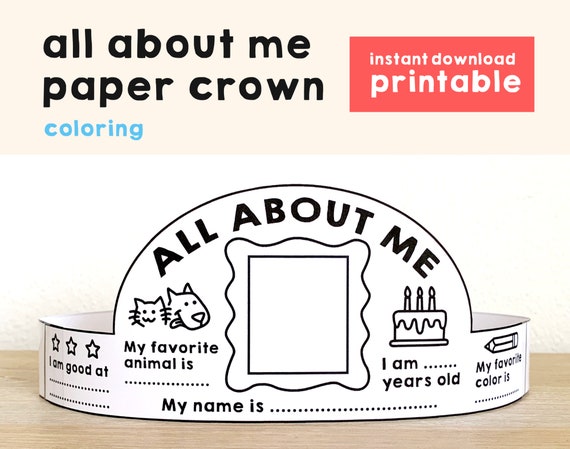All About Me Paper Crown Back to School Hat Headband Coloring - Etsy UK