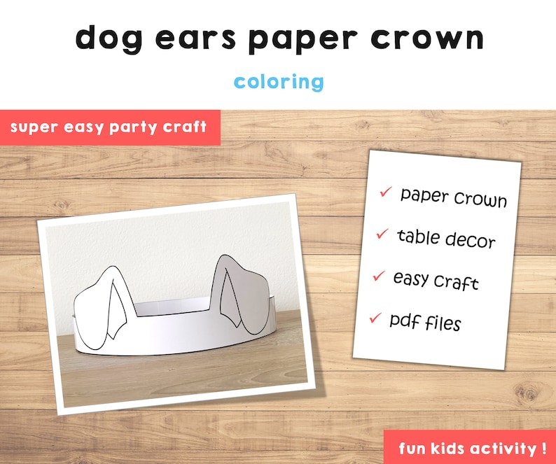 Dog Ears Paper Crown Party Coloring Printable Kids Craft Puppy - Etsy
