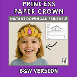 Princess Paper Crown Template Fantasy Medieval Party Headband Coloring ...