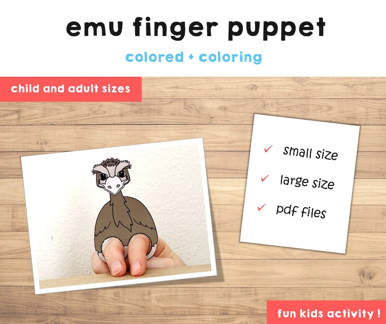 Emu Paper Craft Printable Australian Animal Finger Puppet Kids | Etsy