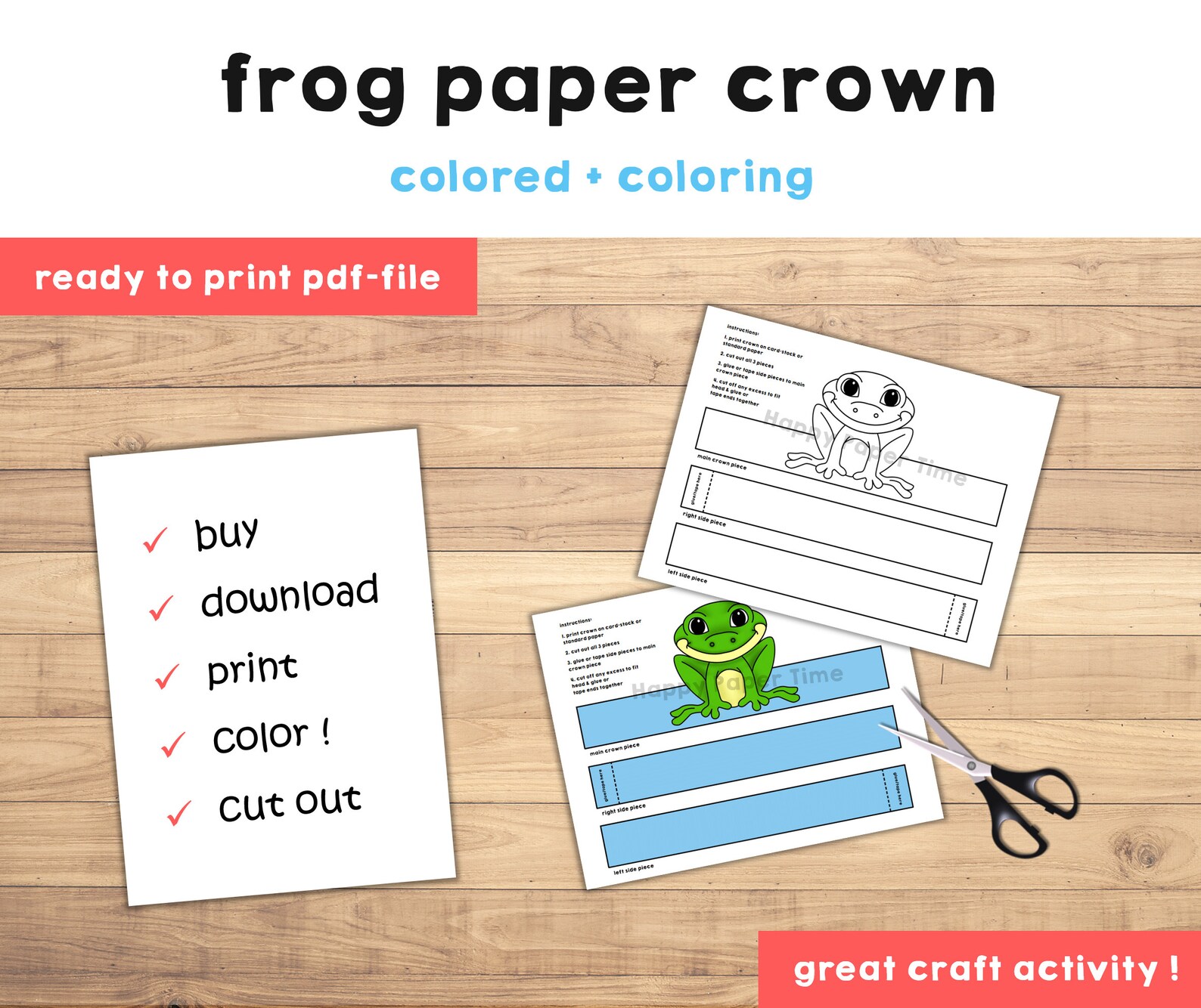 Frog Paper Crown Party Coloring Printable Kids Craft Animal Birthday ...