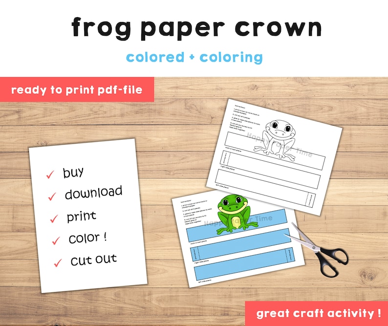Frog Paper Crown Party Coloring Printable Kids Craft Animal - Etsy