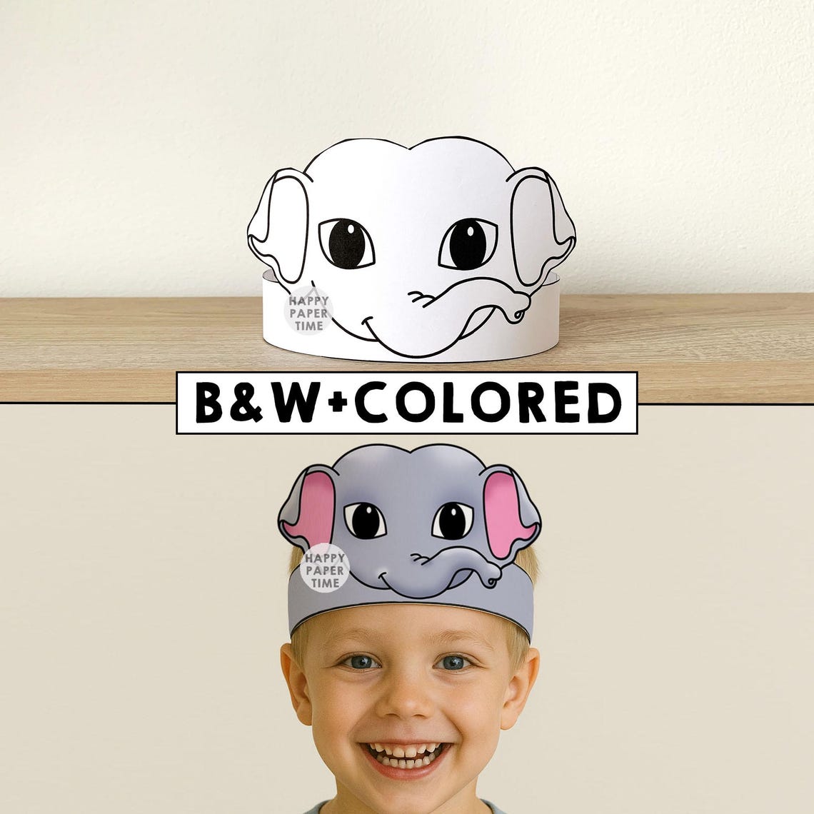 Elephant Paper Crown Party Coloring Printable Kids Craft Woodland ...