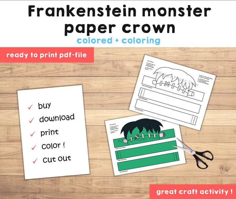 Frankenstein Monster Paper Crown template Halloween Party | Etsy