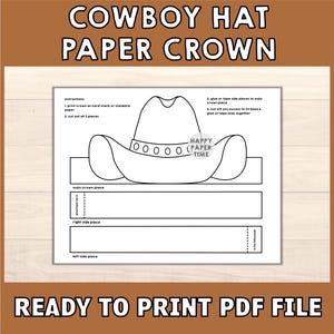 Cowboy Hat Paper Crown Party Coloring Printable Kids Craft Wild West ...