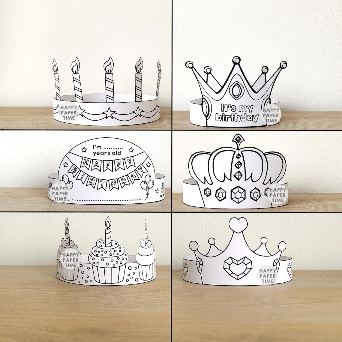Happy Birthday Paper Crowns Party B-day Printable Kids Craft Birthday ...